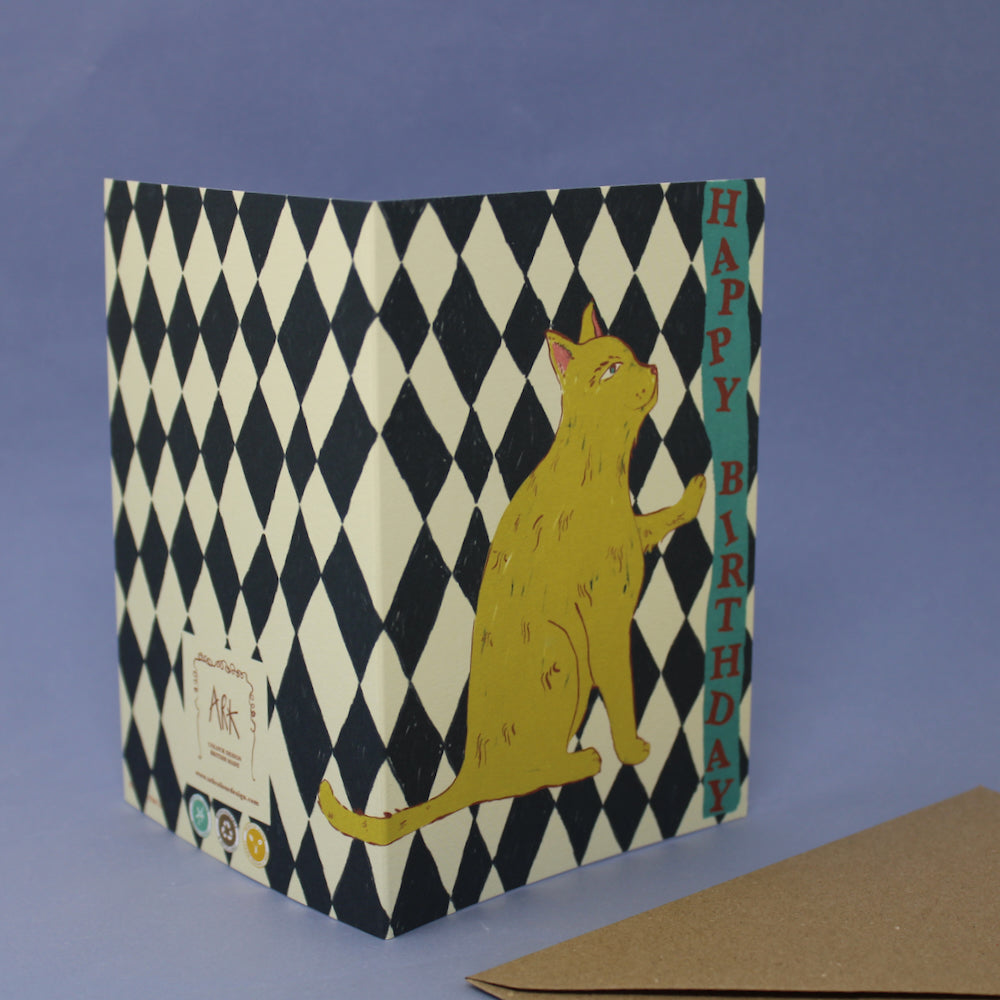 Happy Birthday Checkerboard Cat – Ark Colour Design - Retail